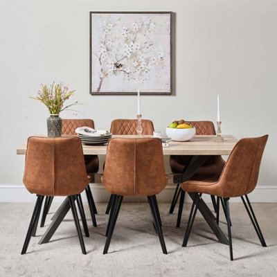 Kamala 180cm Wooden Dining Table with 6 Finnick Leather Effect Dining ...