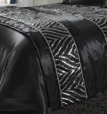 Kampala Hill Shimmer Bed Runner Sequin Embellished Bedding Black