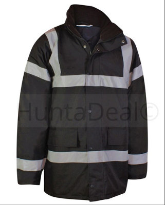 Kapton Hi Vis High Visibility Waterproof Parka Coat Work Safety Security Workwear, Black, 2XL ...