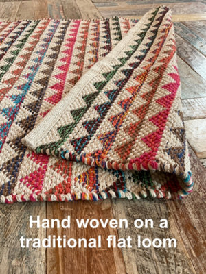Karal Pink Multicolour Triangle Bunting Stripe Cotton Rug / 60 cm x 90 cm
