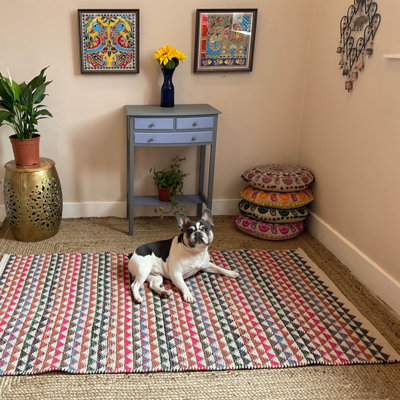 Karal Pink Multicolour Triangle Bunting Stripe Cotton Rug / 60 cm x 90 cm