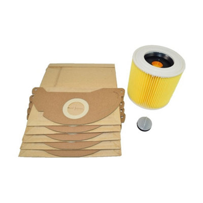 Karcher Wet & Dry Vacuum Cleaner Dust Bags x 5 and Filter Set x 1 by Ufixt