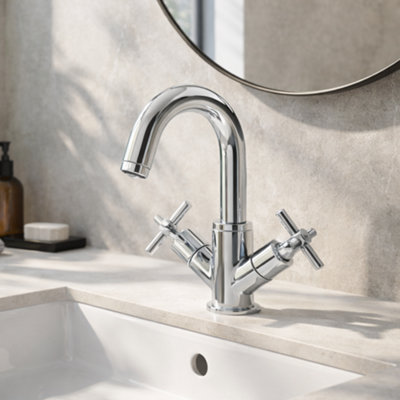 Karma Mono Basin Mixer Tap Chrome - Traditional Cross Handle Bathroom ...