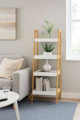 Shop Kassi 4-Tier Bamboo Ladder Box Shelving Unit/Bathroom Kitchen Storage