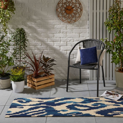 Kasuri Outdoor Runner Rugs by Sanderson in Indigo 446208 - 60x200cm