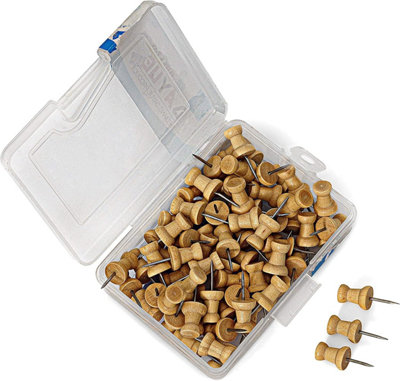 KAV 0.5-inch 100pcs Wood Push Pins - Wooden Drawing Pins for Cork ...