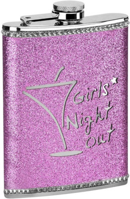 KAV 8 oz Girls Night Out Pink Glitter Hip Flask with Stainless Steel ...