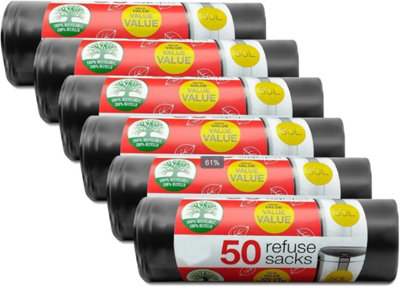 KAV Heavy Duty Refuse Sacks Bin Bags - 50L Black Bin Liners, Extra ...
