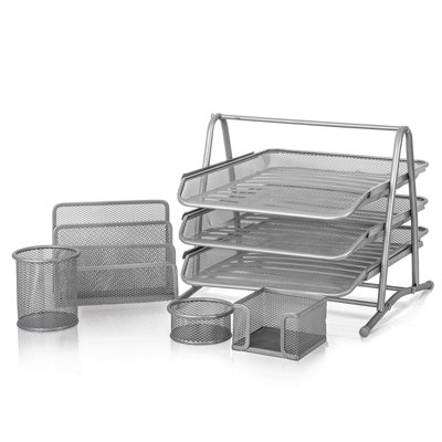 KAV Premium Mesh Office Set of 5 PCS - 3 Tier Paper Tray, Letter Rack ...