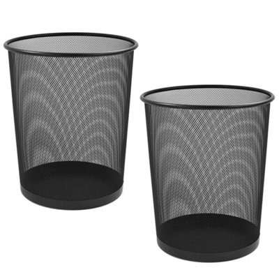 KAV Twin Pack 2 x Black Metal Mesh Wastebasket Paper Bin - Round Trash ...