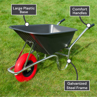 KCT 110L Wheelbarrow Black Heavy Duty Garden Large Plastic Builders ...