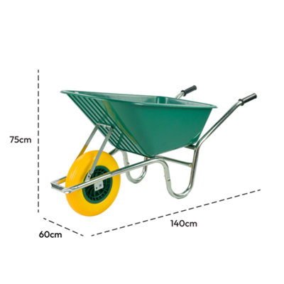 KCT 110L Wheelbarrow Green Garden Builders Heavy Duty with Reinforced Tyre
