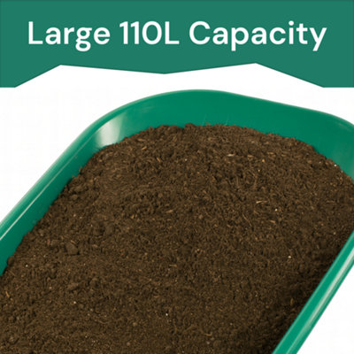 KCT 110L Wheelbarrow Green Garden Builders Heavy Duty with Reinforced Tyre