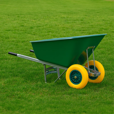 KCT 200L Wheelbarrow Twin Wheel Green - Heavy Duty Garden / Stable Yard ...