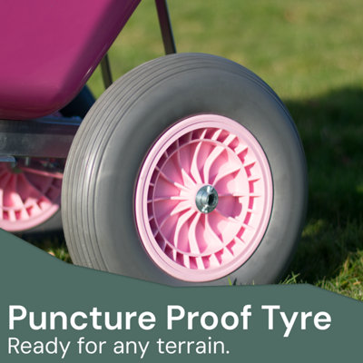 KCT 200L WheelBarrow XL Heavy Duty Twin Pink + Grey Tyres