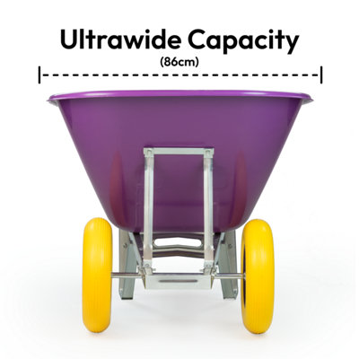KCT 200L WheelBarrow XL Heavy Duty Twin Purple + Yellow Tyres