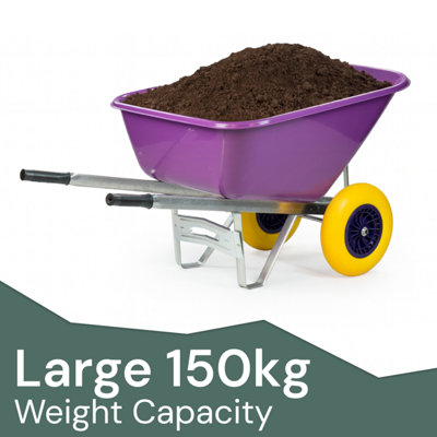 KCT 200L WheelBarrow XL Heavy Duty Twin Purple + Yellow Tyres