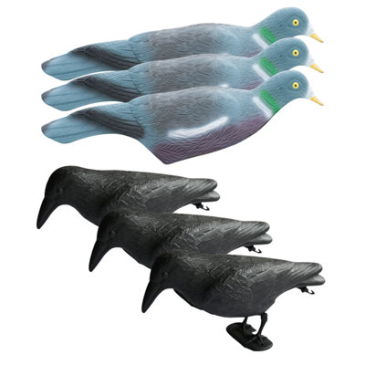 KCT 3pc Decoy Crow & 3pc Decoy Pigeon Shell Hunting Fake Birds Pest ...