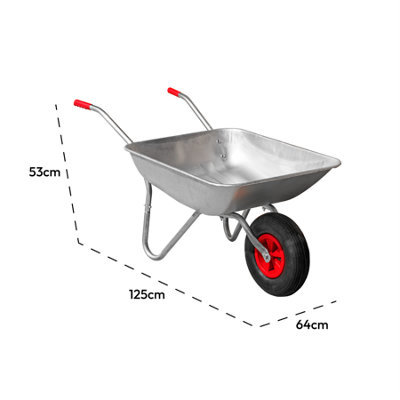KCT 65L Wheelbarrow Garden Galvanised Steel with Pneumatic Tyre
