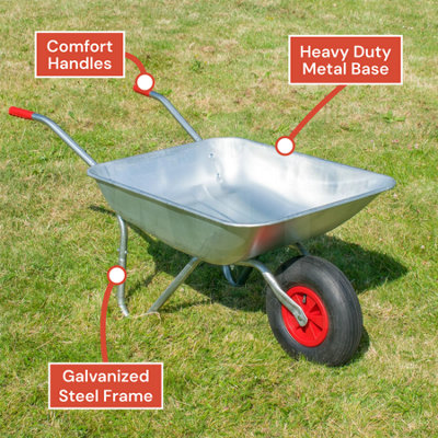 KCT 65L Wheelbarrow Garden Galvanised Steel with Pneumatic Tyre