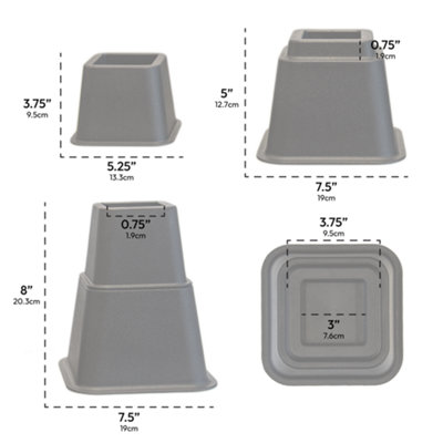 KCT 8 Piece Adjustable Black Plastic Stackable Bed Furniture Riser ...