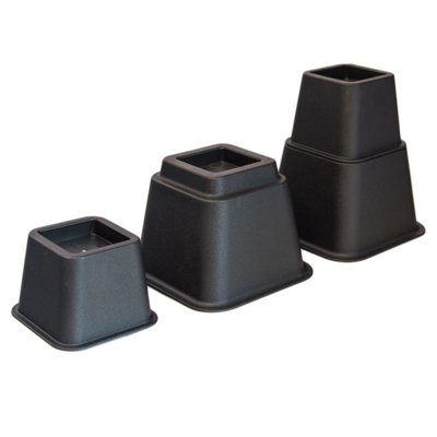 KCT 8 Piece Adjustable Black Plastic Stackable Bed Furniture Riser ...