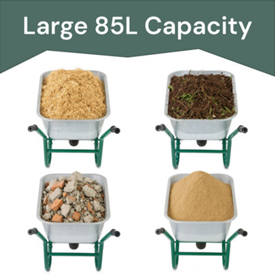 KCT 85L Heavy Duty Large Wheelbarrow with Galvanised Steel Metal Tray ...