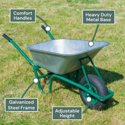 KCT 85L Heavy Duty Large Wheelbarrow with Galvanised Steel Metal Tray ...