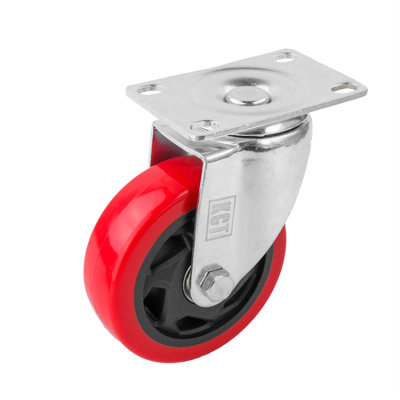 KCT CASTORS PACK OF 4 CASTOR WHEELS 100MM HEAVY DUTY STRONG RED RUBBER ...