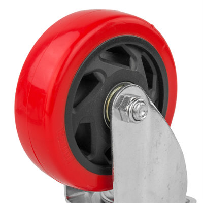 KCT Castors Pack of 4 Castor Wheels 100mm Heavy Duty Strong Red Rubber ...