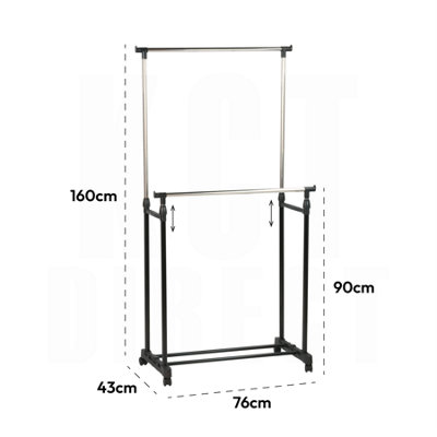 KCT Clothes Rail on Wheels - Double Adjustable Rack