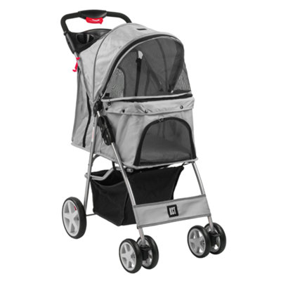 KCT Dog Pram Pet Stroller Hooded Foldable - Grey