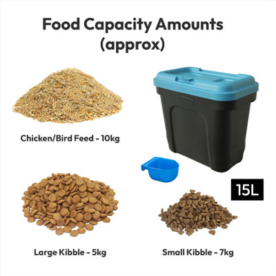 KCT Dry Pet Food Feed Storage Container with Integrated Scoop 15 Litre ...