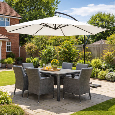 KCT Garden Parasol 3m Large Cream Cantilever with Protective Cover