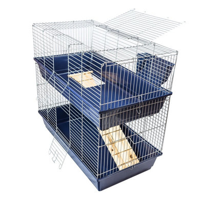 KCT Indoor Cage Rabbit Small 100cm Twin Level Dark Blue 2 Tier Bunny Run Animal Pet House