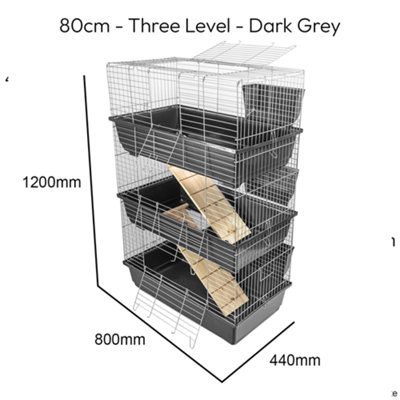 KCT Indoor Cage Rabbit Small 80cm Triple Level 3 Tier Dark Grey Pet ...