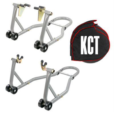 KCT Motorcycle Paddock Stand Set: Rear & Front Spool Cradle with Tyre ...