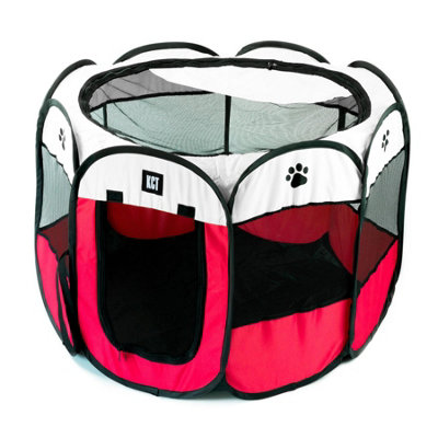 KCT Pet Puppy Dog Play Pen Fabric Red Medium Playpen Portable Enclosure ...