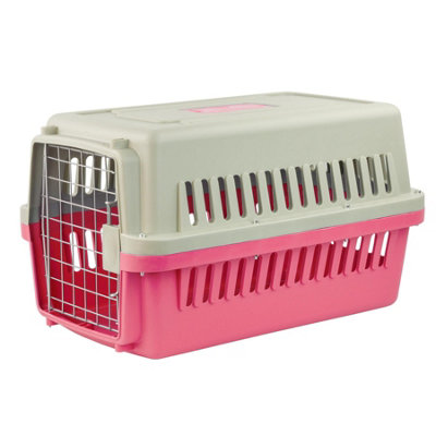 KCT Plastic Pet Dog Cat Cage Travel Crate Carrier Portable - Medium Pink