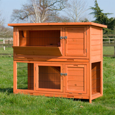 KCT Rabbit Hutch Cage Large 2 Tier Wooden with Enclosed Run and Slide ...