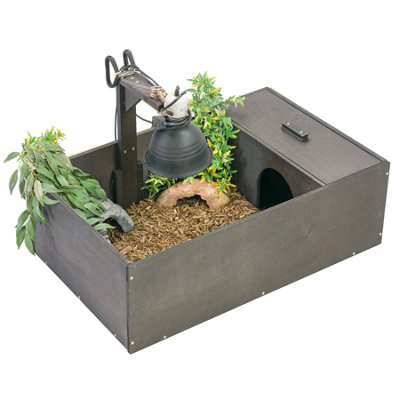 KCT Tortoise Table Small Black Reptile Vivarium Cage Hide with Open Run ...