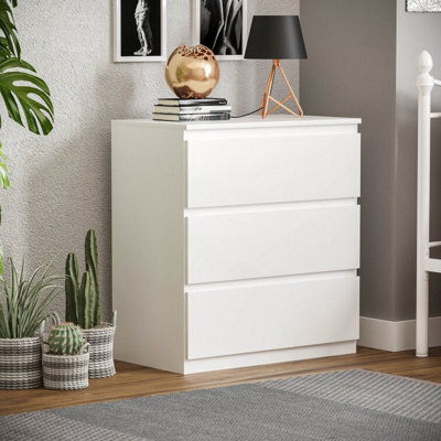 Keaton Matt White 3 Drawer Wide Freestanding Chest Of Drawers 40 x 77 x 60cm D