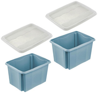 Keeeper Blue Turn Around Stacking Box 30 Litre With Lid - Set Of 2
