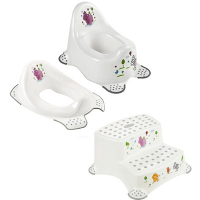 Keeeper White Funny Zoo Baby Potty, Toilet Seat & Double Step Stool Set