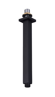 KEENFIX SQUARE BLACK OVERHEAD 250MM BRASS SHOWER HEAD CEILING OUTLET ARM