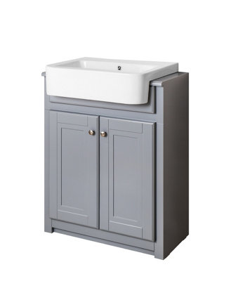 Keenware KVU-008 Matt Grey Vanity Unit With Traditional Belfast Sink: 600mm