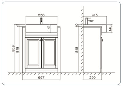 Keenware KVU-008 Matt Grey Vanity Unit With Traditional Belfast Sink: 600mm