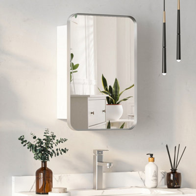 KEEPREAPER Bathroom Mirror Cabinet with Curved Design 2 Glass Shelves ...