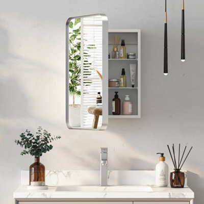 KEEPREAPER Bathroom Mirror Cabinet with Curved Design 2 Glass Shelves ...