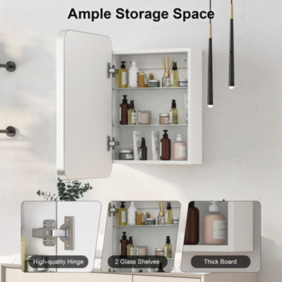 KEEPREAPER Bathroom Mirror Cabinet with Curved Design 2 Glass Shelves ...